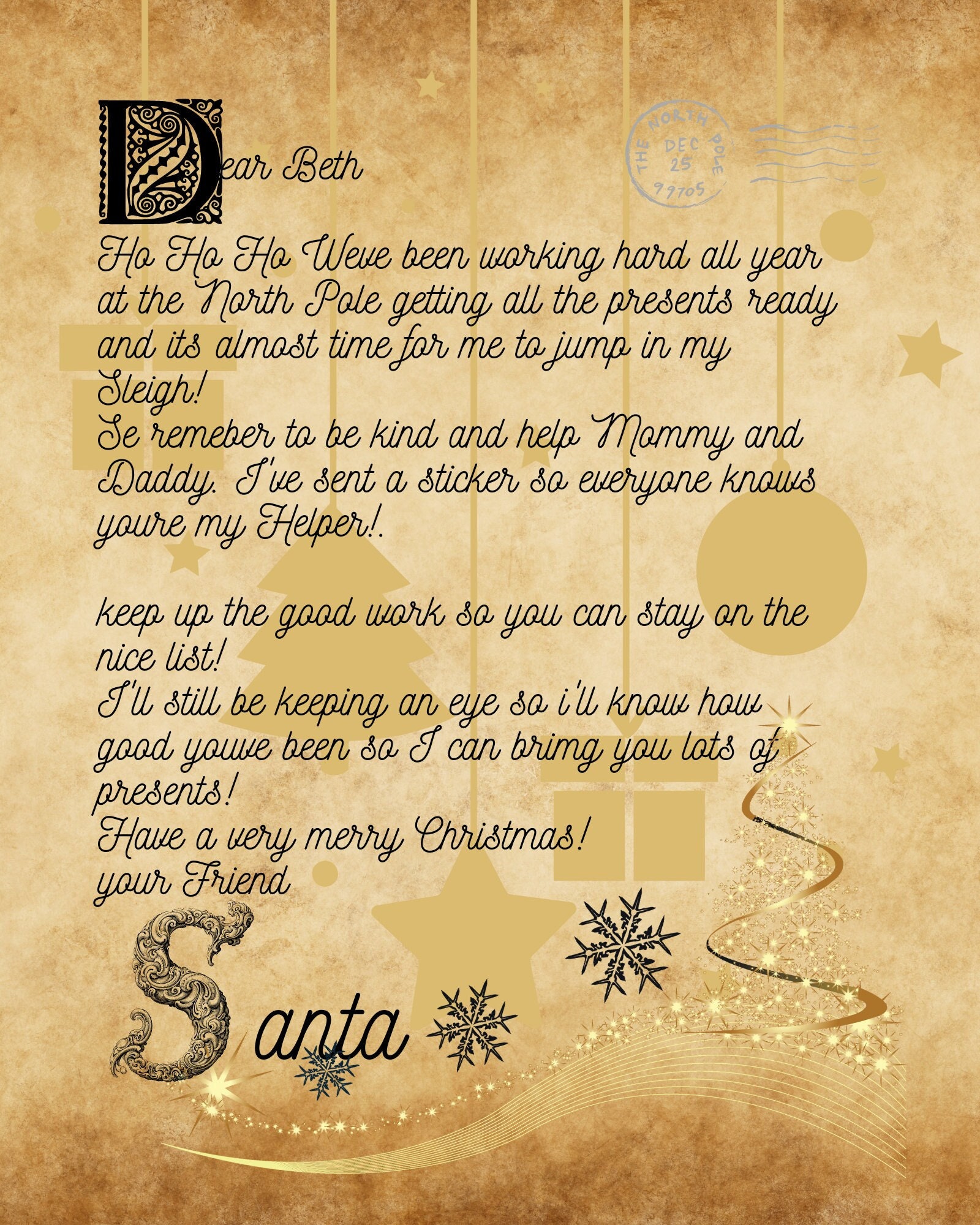 Handmade Personalised Letter Delivered From Santa! Includes Free Gift ...
