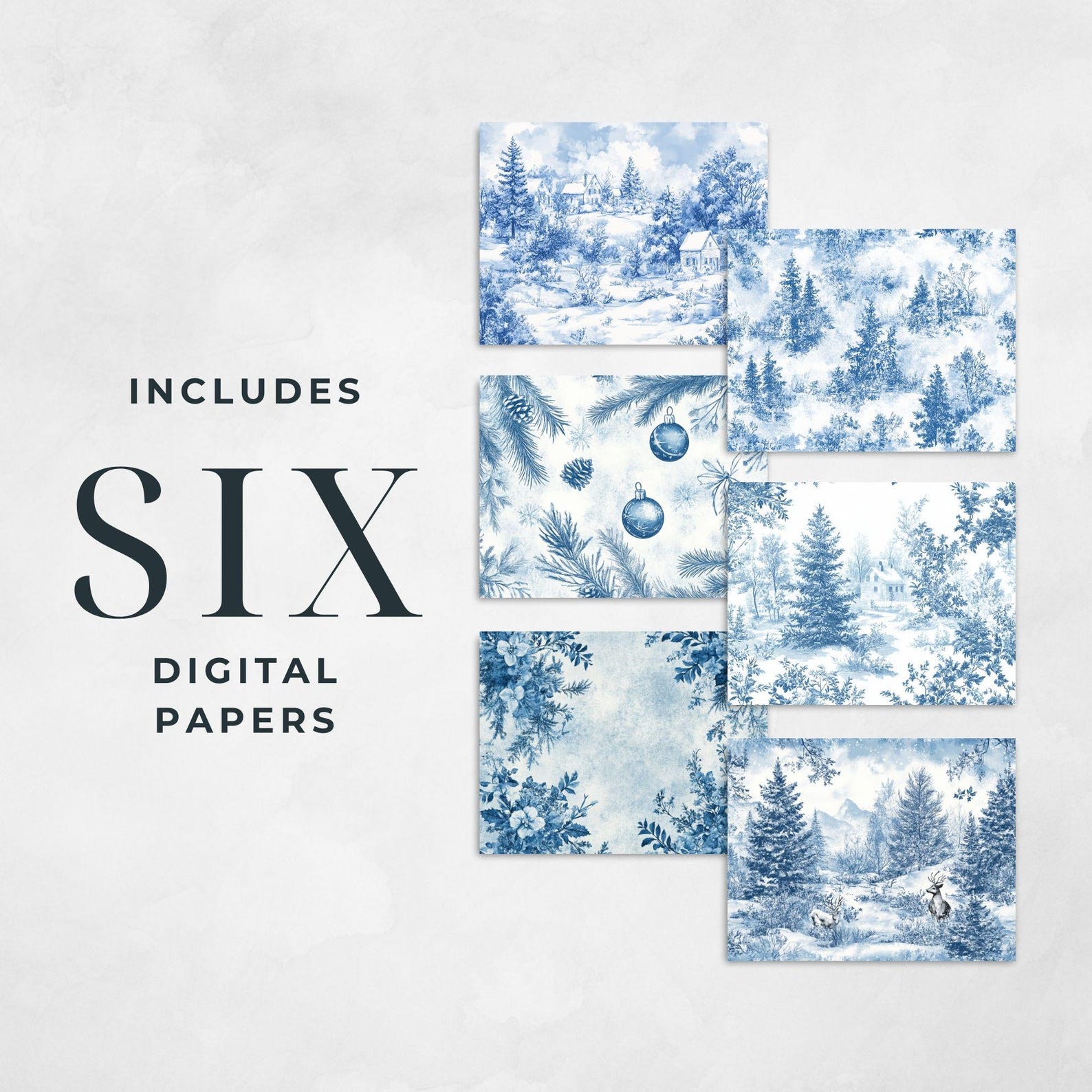 Christmas Blue Toile Junk Journal Pages, Blue Toile Digital Papers ...