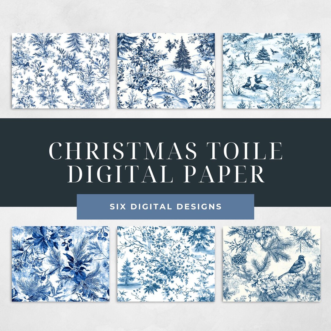 Christmas Toile Digital Paper, Christmas Digital Papers, Paper Craft ...