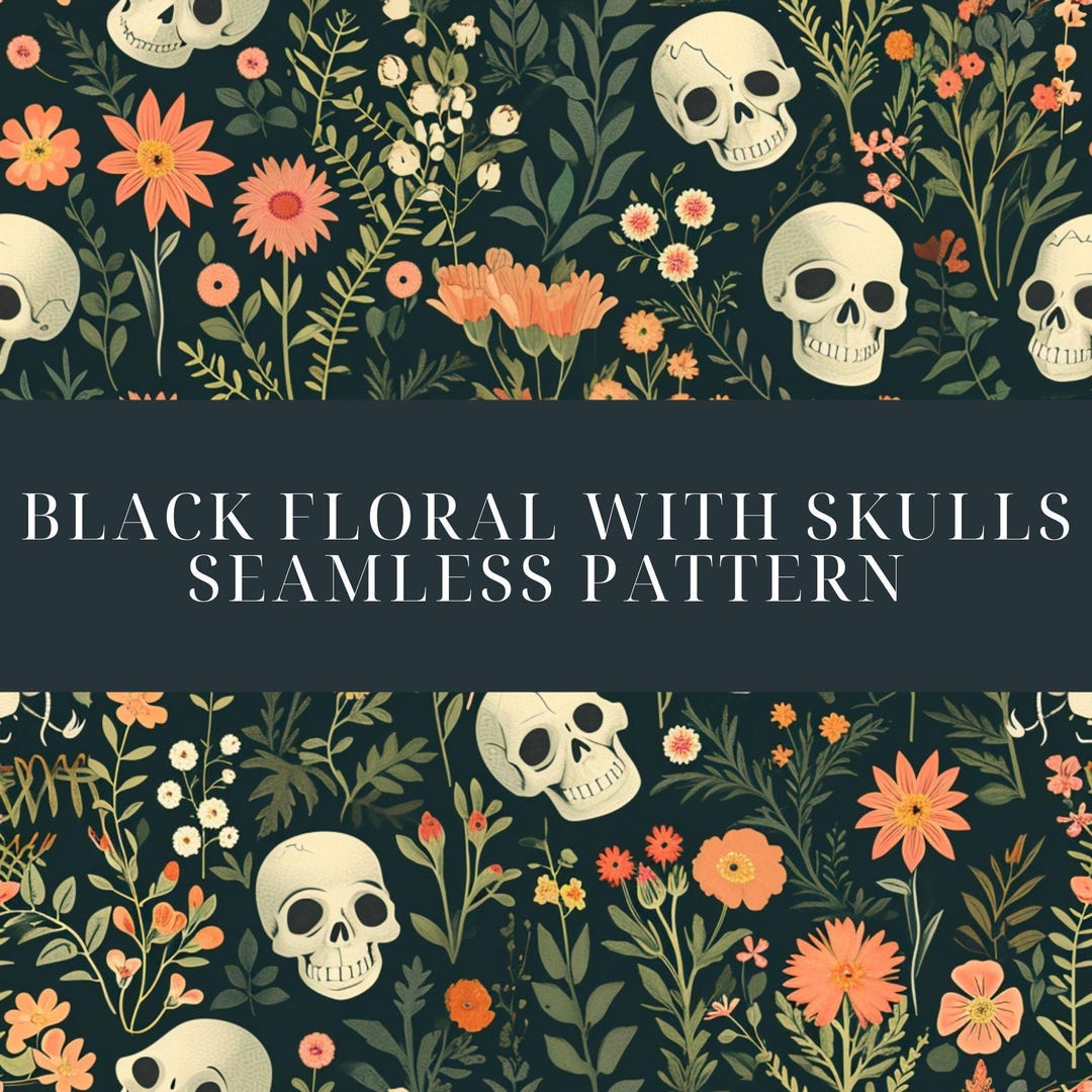 Gothic Skull Floral Seamless Pattern, Halloween Fabric Print, Skull ...