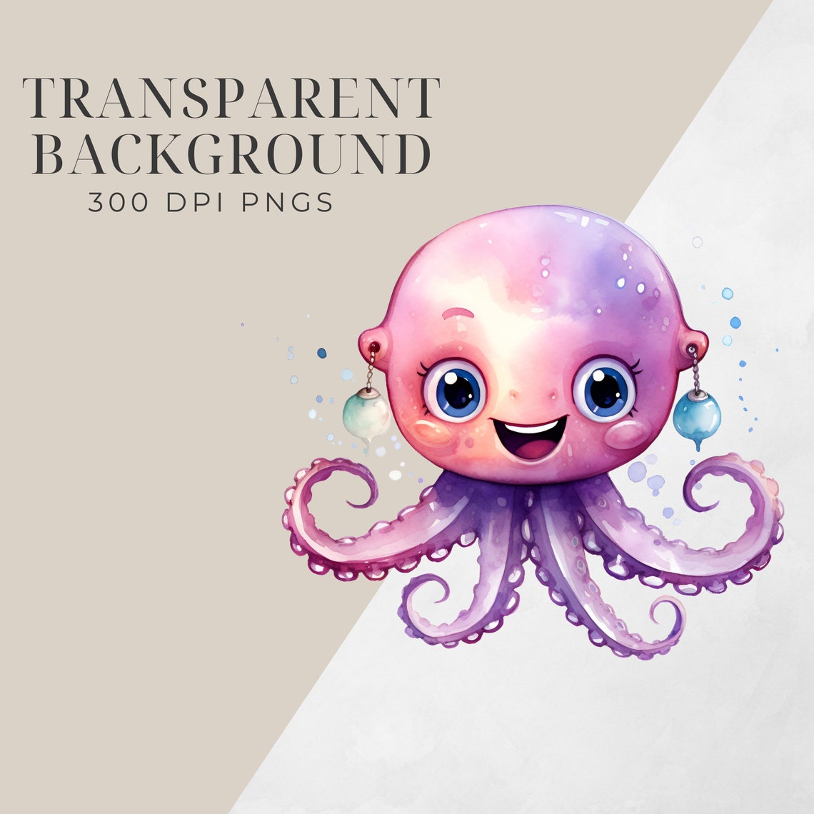 Baby Octopus Clipart, Watercolour Clipart, Digital Download, Paper ...