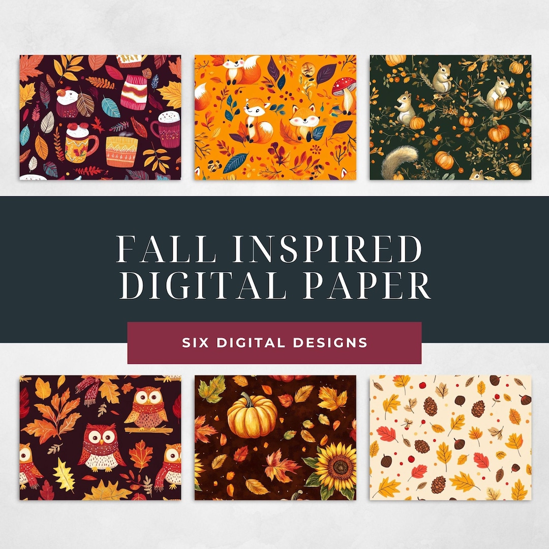 Autumn Digital Paper Pack, Fall Leaves Scrapbook Paper, Thanksgiving ...