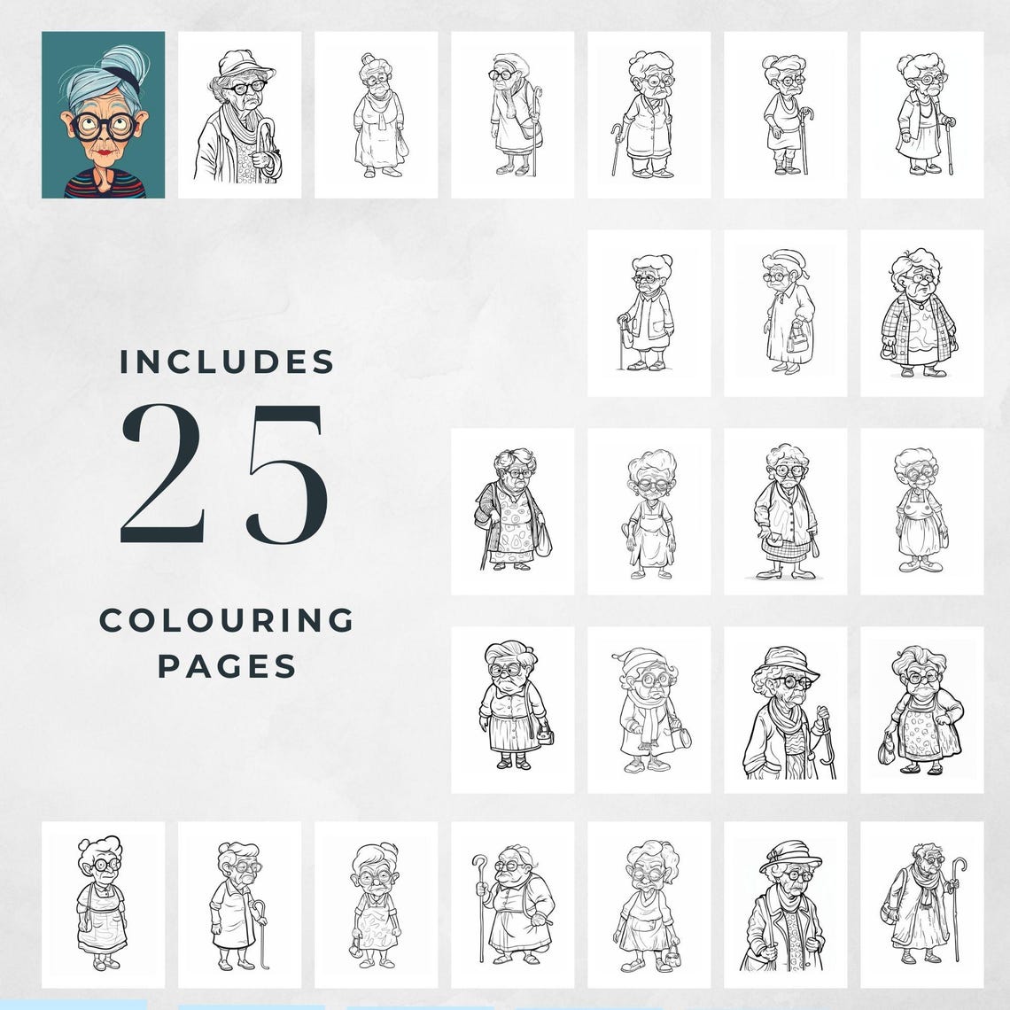 Quirky Old Ladies Colouring Pages, Whimsical Vintage Ladies Coloring ...