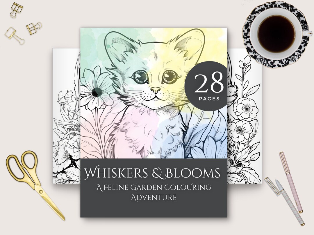 Cat Colouring Book, Whiskers and Blooms: A Feline Garden Colouring ...