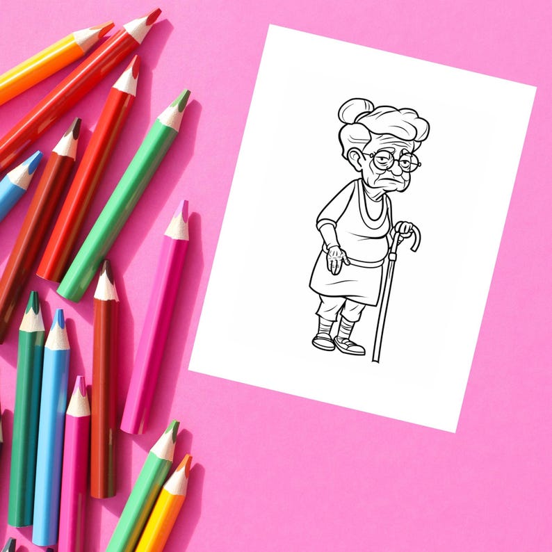 Quirky Old Ladies Colouring Pages, Whimsical Vintage Ladies Coloring ...