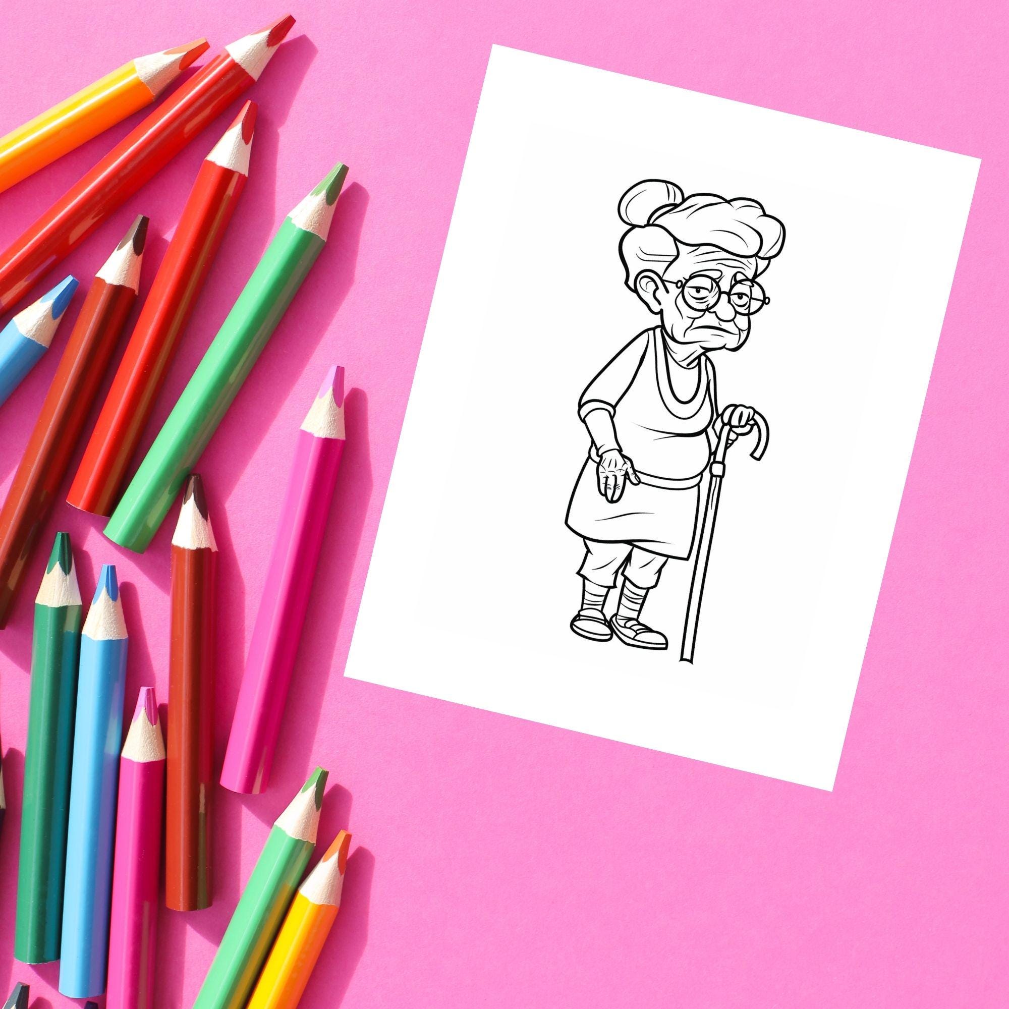 Quirky Old Ladies Colouring Pages, Whimsical Vintage Ladies Coloring ...