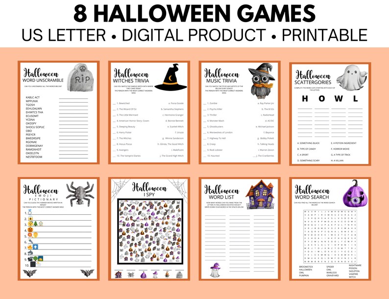 Halloween Party Games, 8 Printable Halloween Games, Halloween ...
