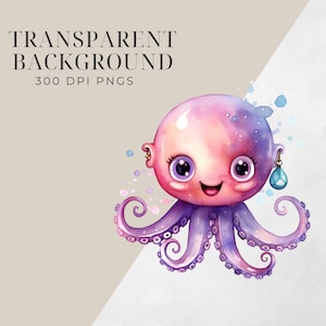 Baby Octopus Clipart, Watercolour Clipart, Digital Download, Paper ...