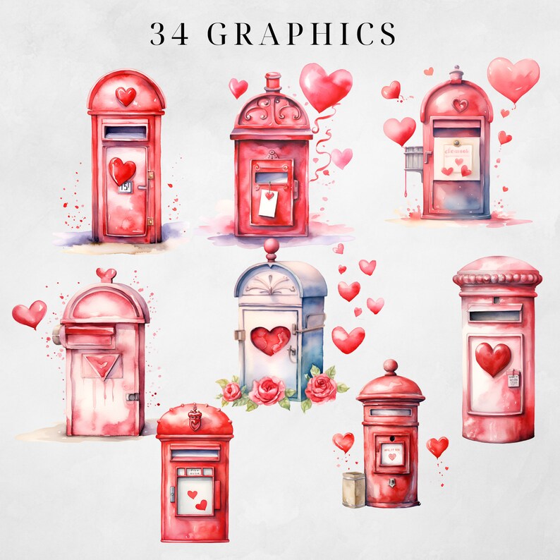 Valentines Day Clipart, Love Letters Clipart, Valentine's Mail, Romance ...