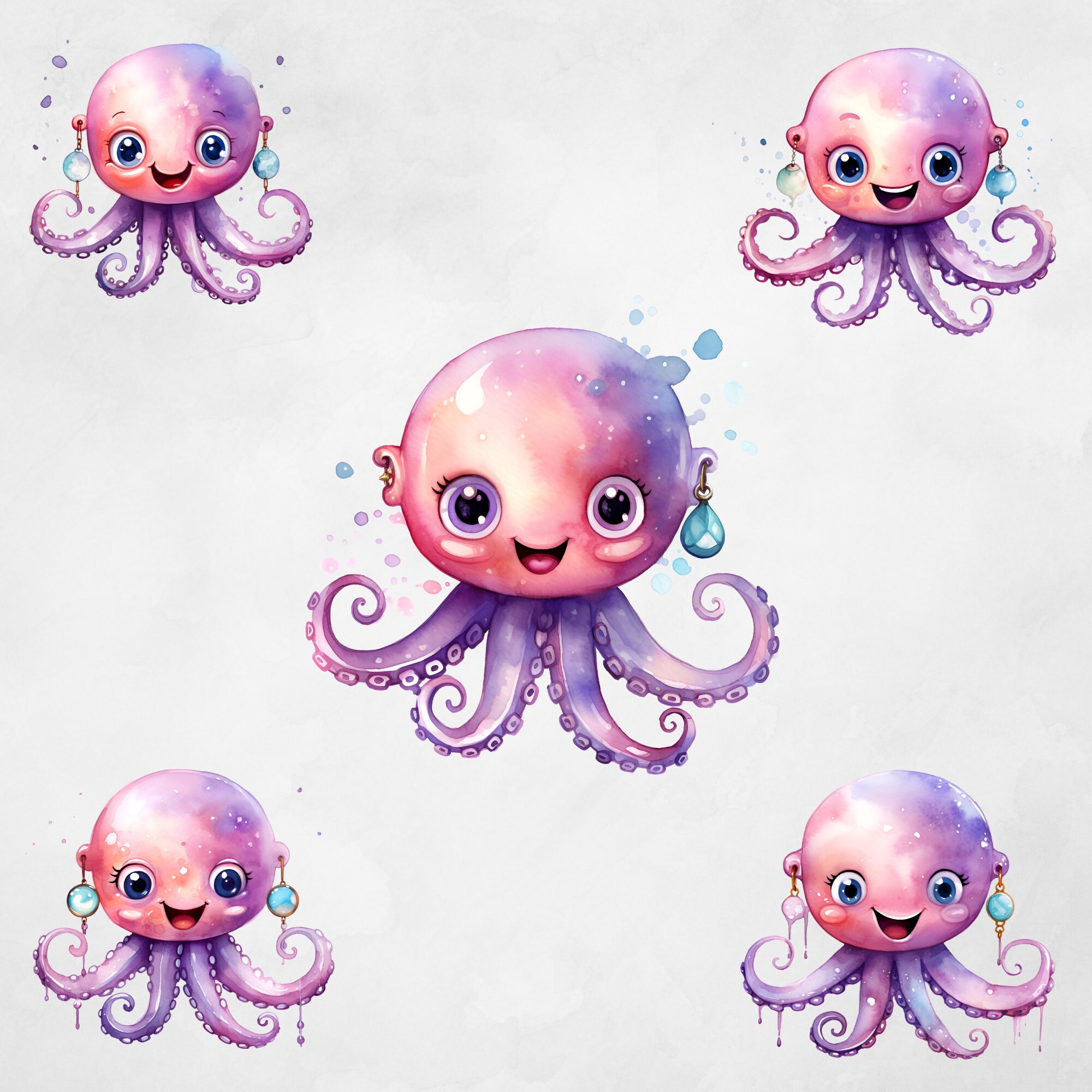 Baby Octopus Clipart, Watercolour Clipart, Digital Download, Paper ...