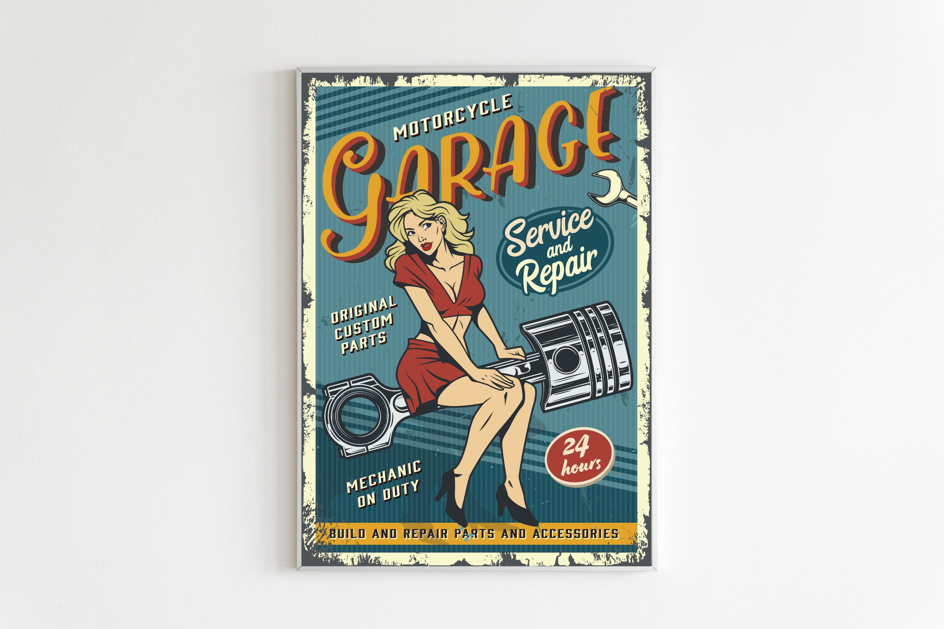 Retro Garage Girl Poster, Vintage Motorcycle Art (digital Download) - Etsy