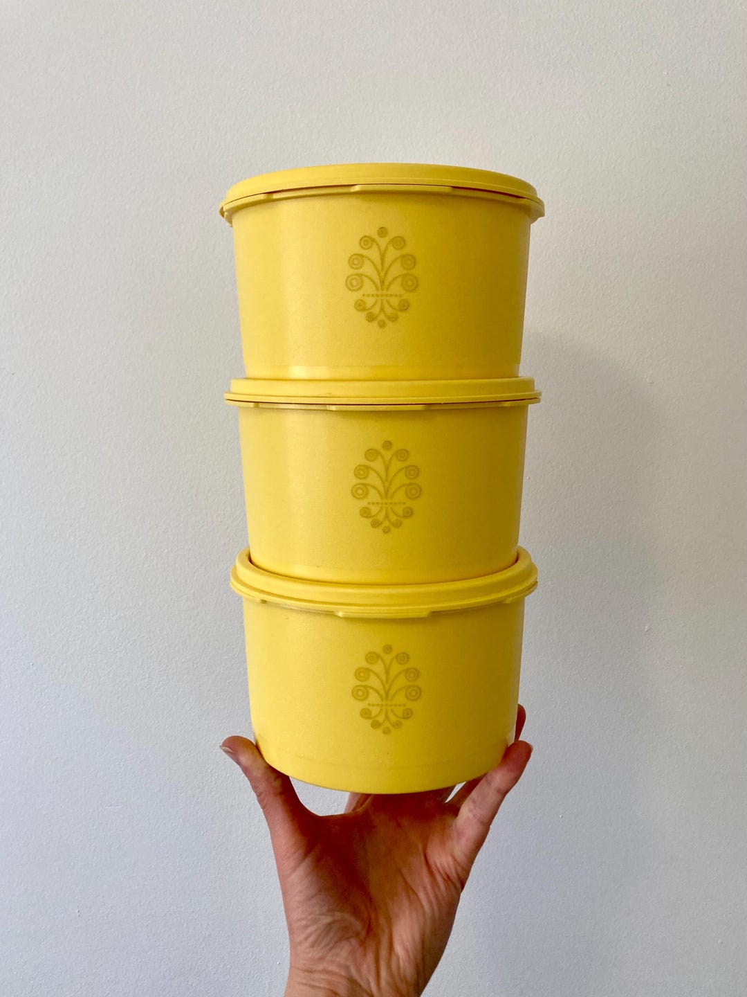 Vintage Round Yellow Tupperware Canister Set Storage Containers Set of ...