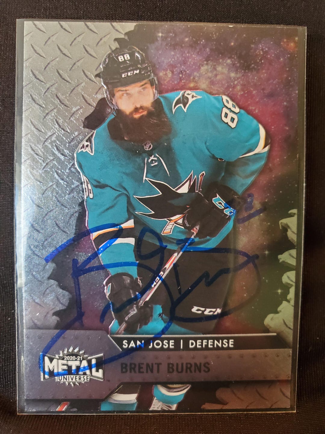 Brent Burns Authentic Hand Signed 2021 Upper Deck Metal Universe Hockey ...