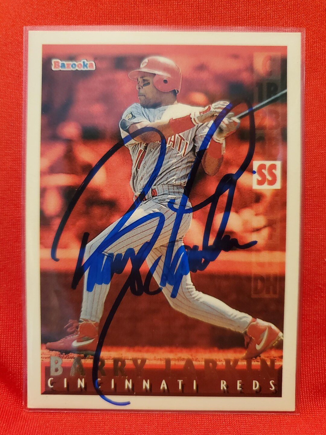 Barry Larkin Authentic Hand Signed 1995 Topps Bazooka Baseball Card HOF ...