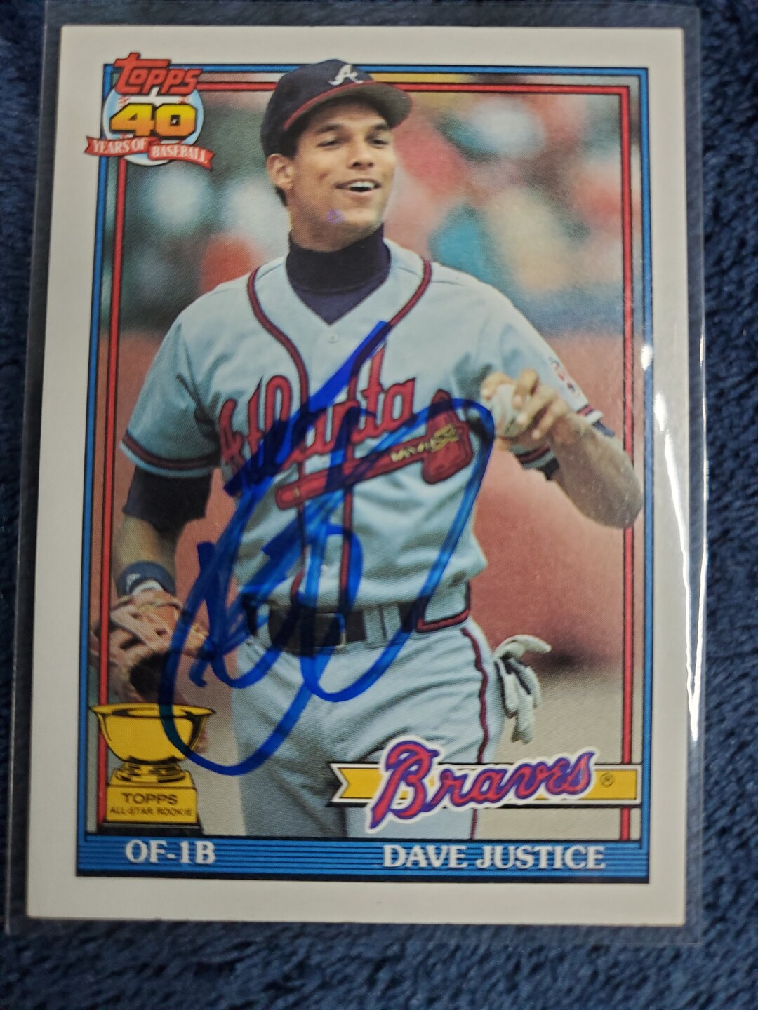 Dave Justice Authentic Hand Signed 1991 Topps Rookie Baseball Card ...