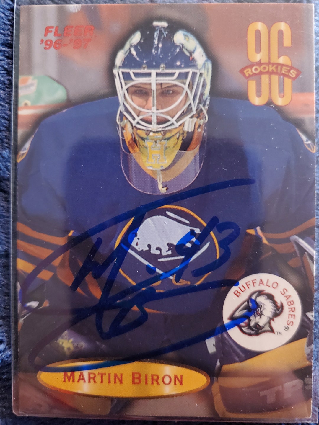 Martin Biron Authentic Hand Signed 1996 Fleer Rookie Hockey Card Autographed Auto New York ...