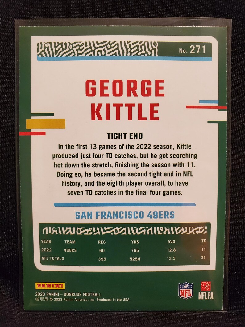 George Kittle Authentic Hand Signed Donruss Card Autographed Future ...