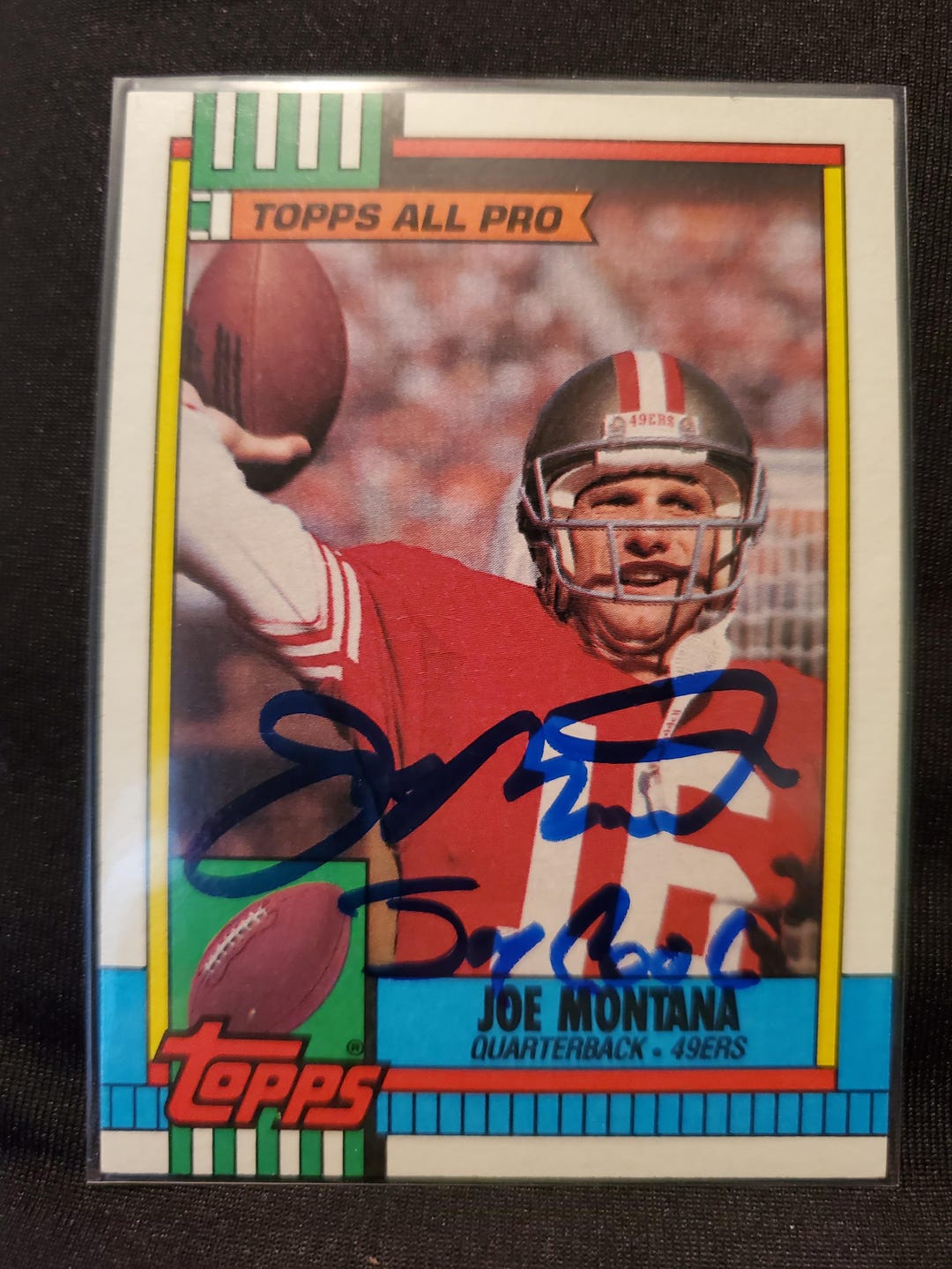 Joe Montana Authentic Hand Signed 1990 Topps Card Autographed HOF ...