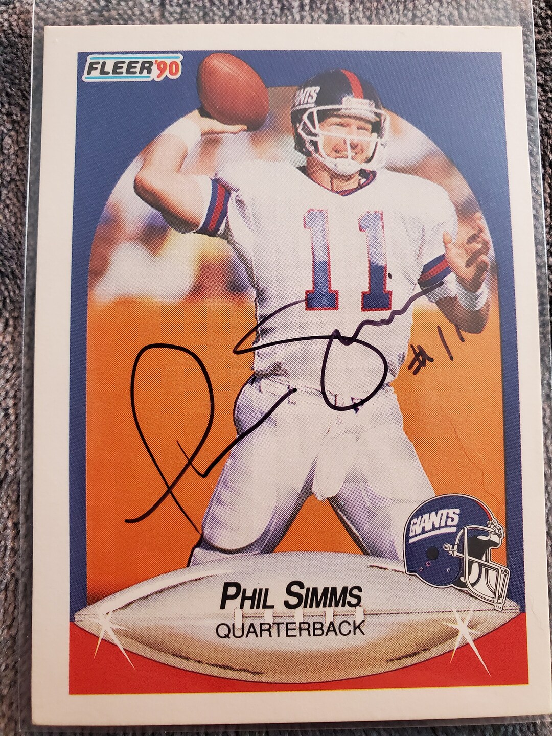 Phil Simms Authentic Hand Signed 1990 Fleer Football Card New York ...