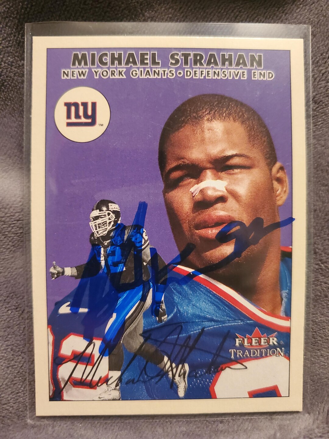 Michael Strahan Authentic Hand Signed Fleer Football Card Autographed ...