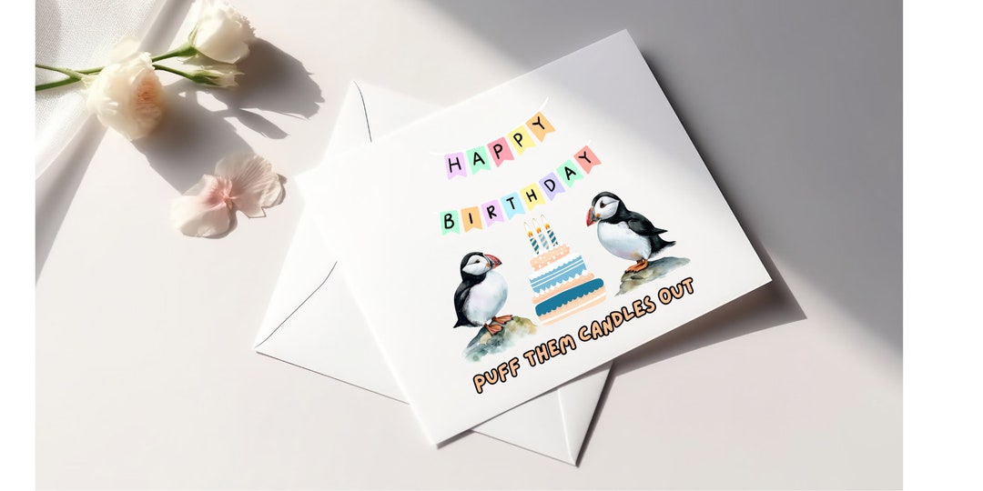 PUFFIN With Birthday Cake Birthday Card 6 X 6 Inch Birthday With ...