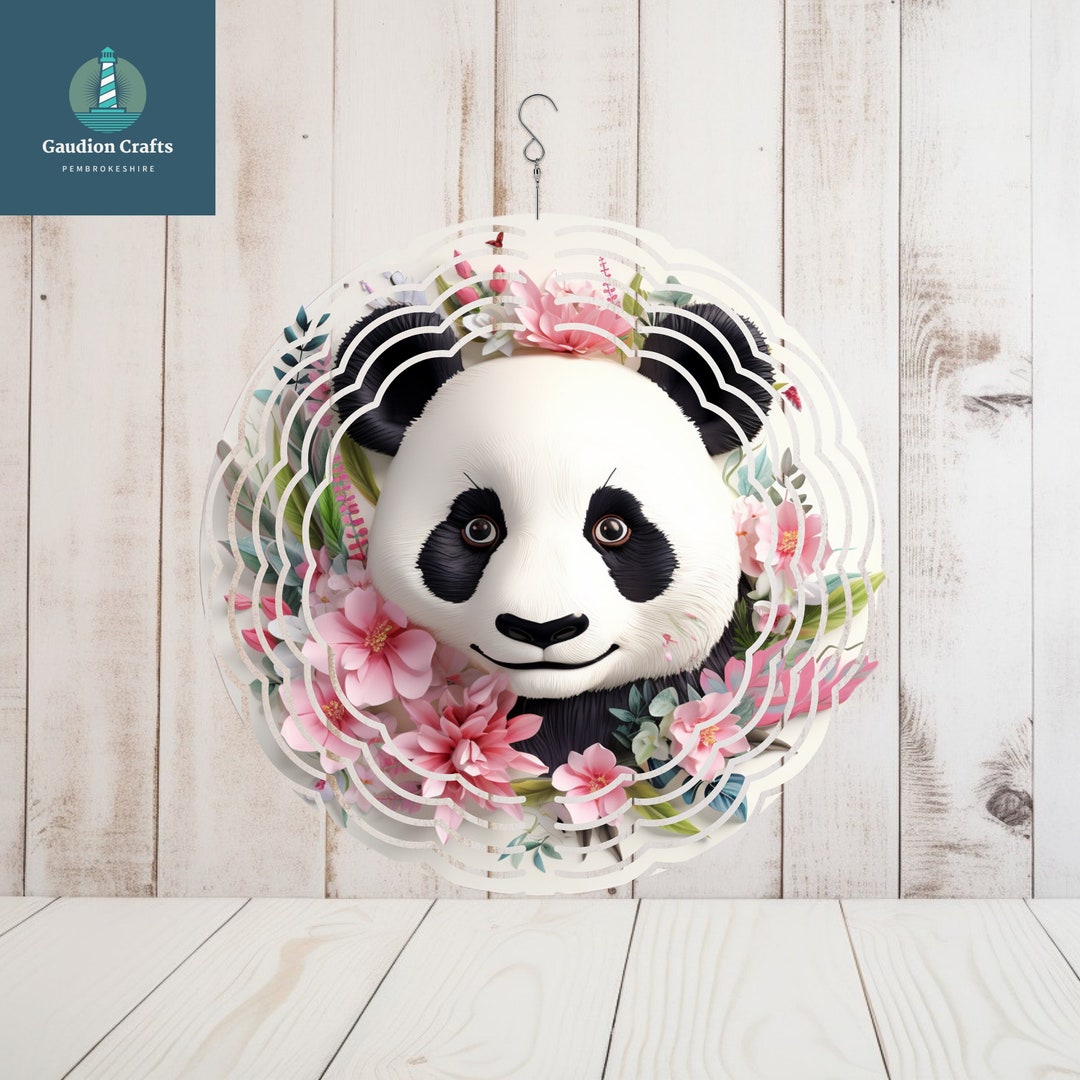 Panda With Pink Flowers Hanging Wind Spinner for Outdoors, (physical ...