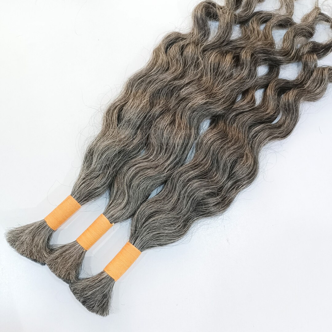 Bulk Grey Indian Human Hair Extensions for Braiding Non-sewn Bundles ...