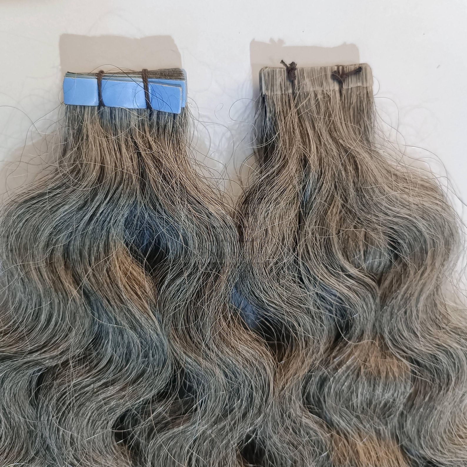 Grey Curly Invisible Tape Human Hair Extensions 100 Grams With 25 to 35 ...