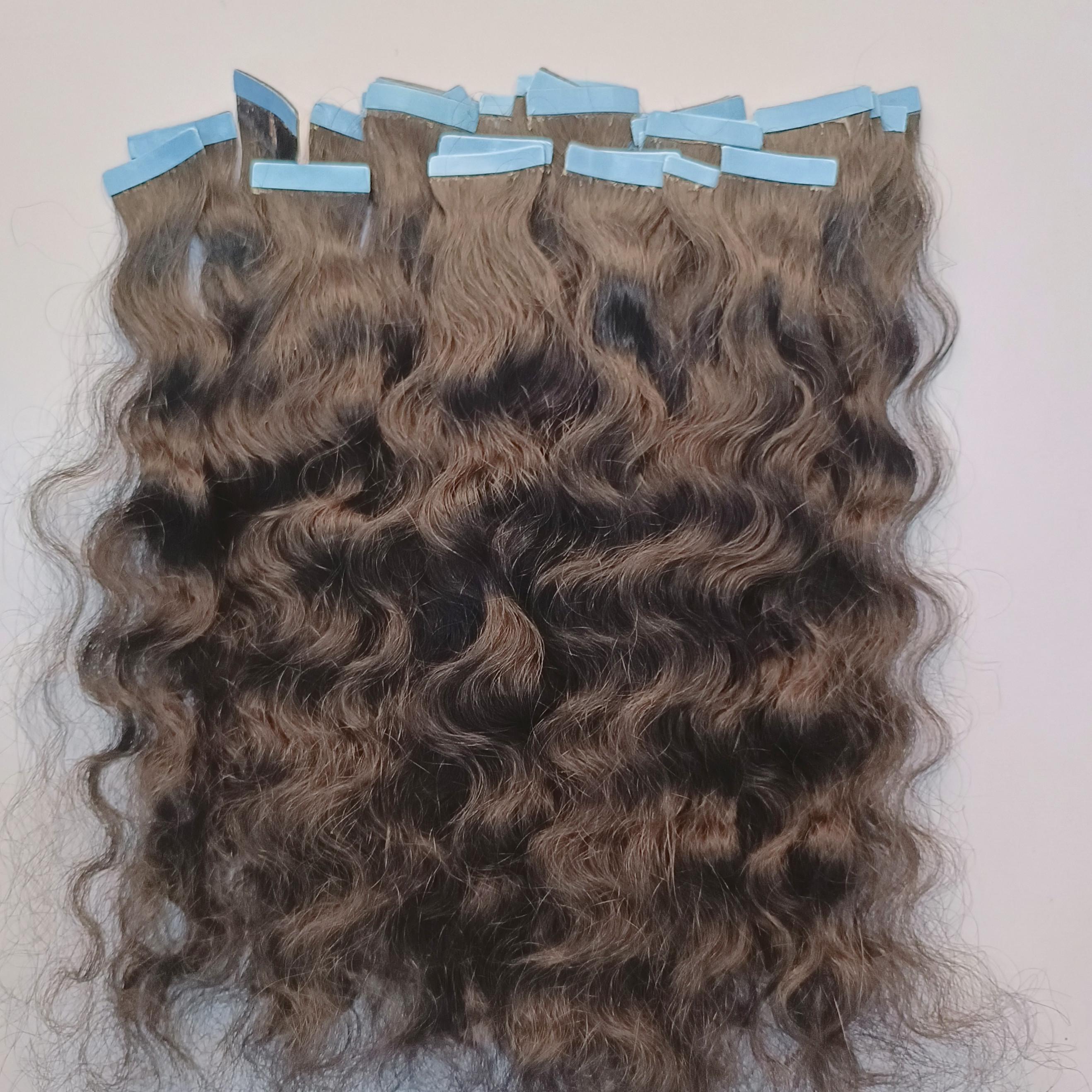 Raw Indian Curly Tape-in Human Hair Extensions: 100 Grams 25-35 ...