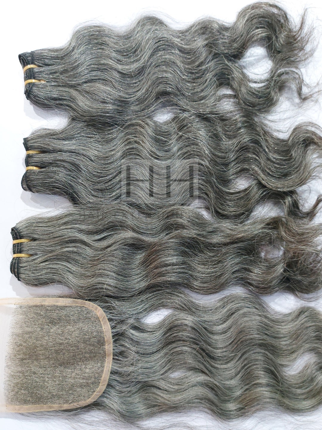 Raw Grey Human Hair Bundle + Closure Combo Deal, Unprocessed Grey Human ...