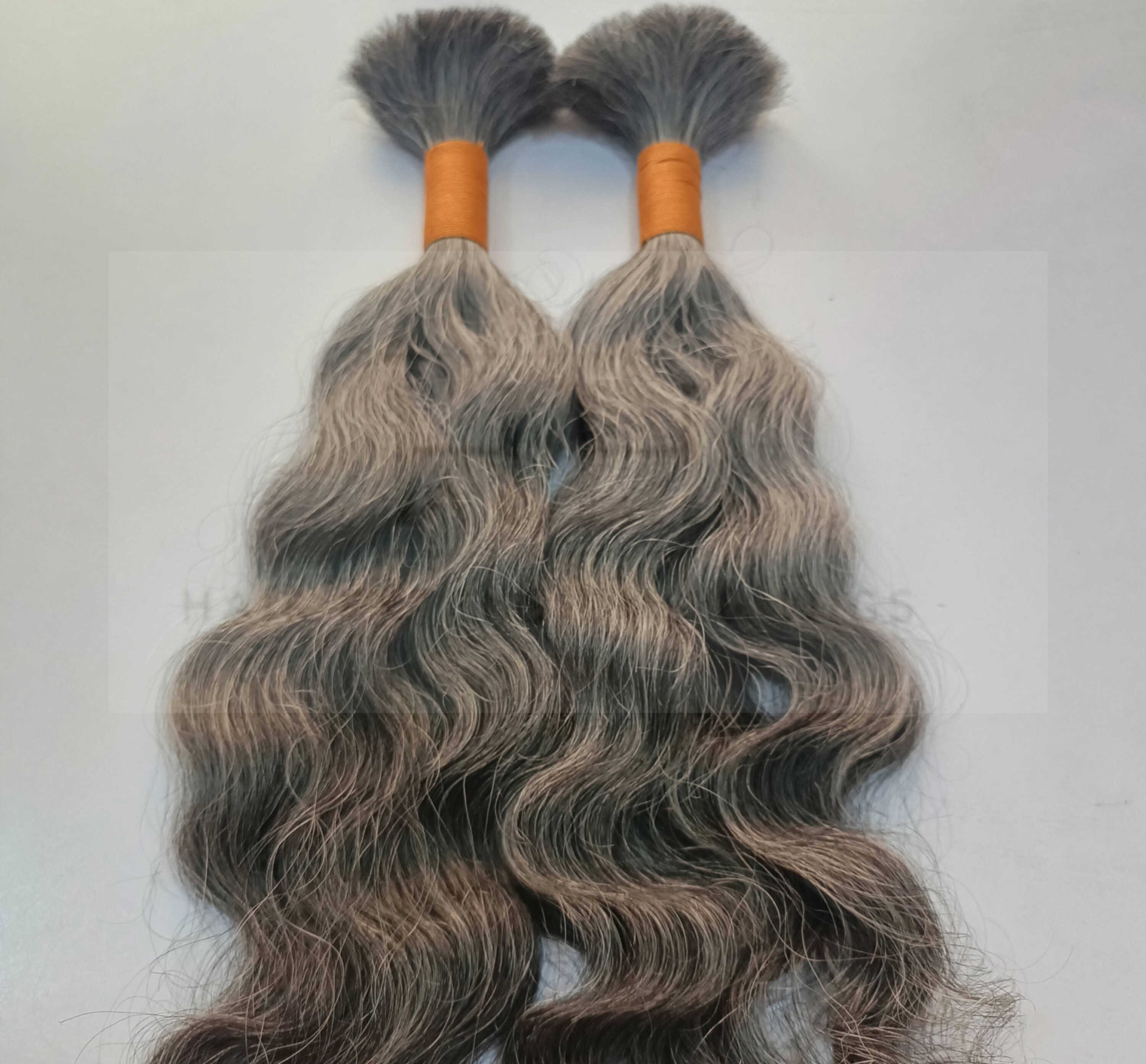 Bulk Grey Indian Human Hair Extensions for Braiding Non-sewn Bundles ...
