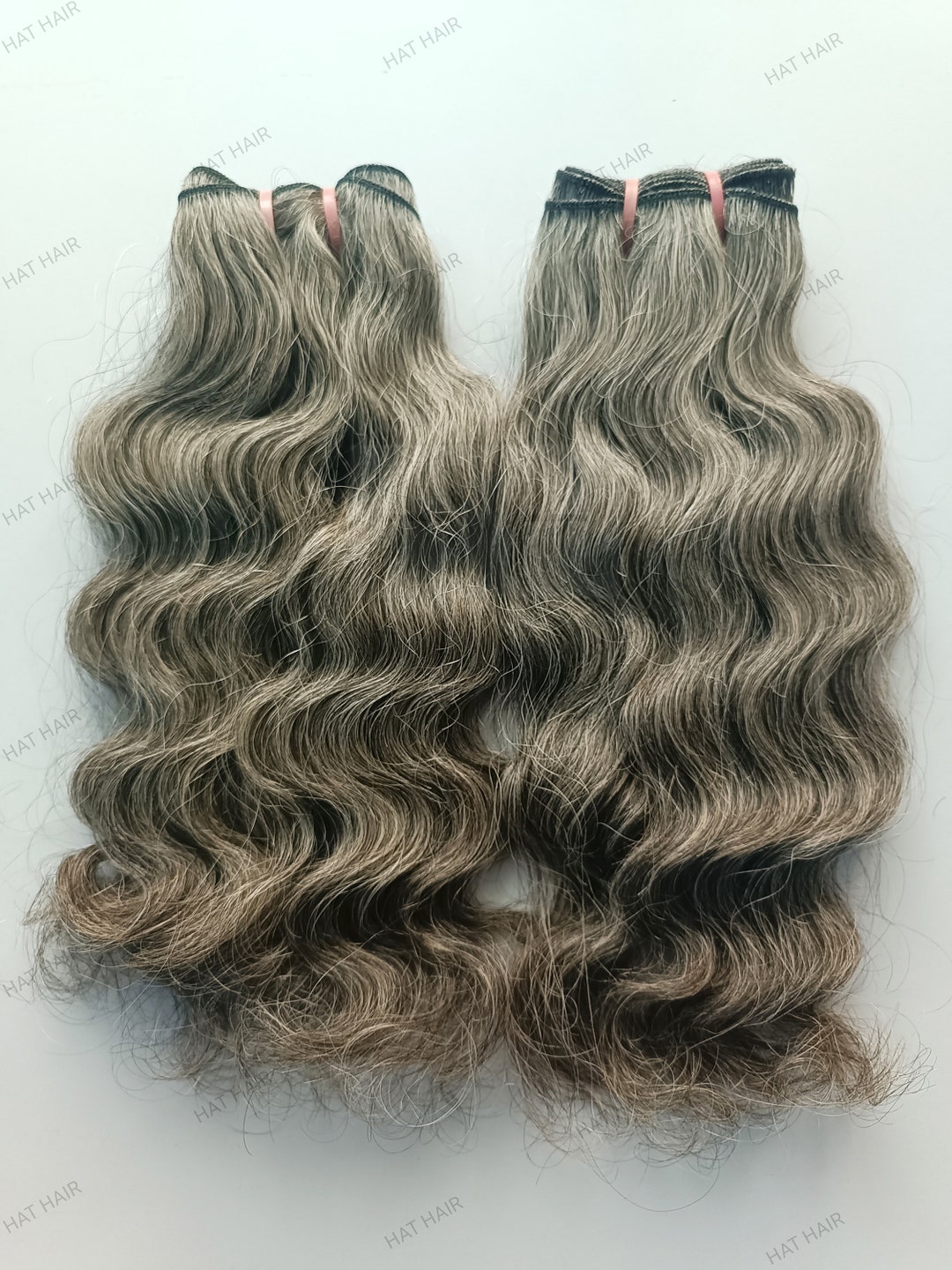 2 Bundle Deal Indian Grey Wavy Human Hair Extensions Real Human Hair ...