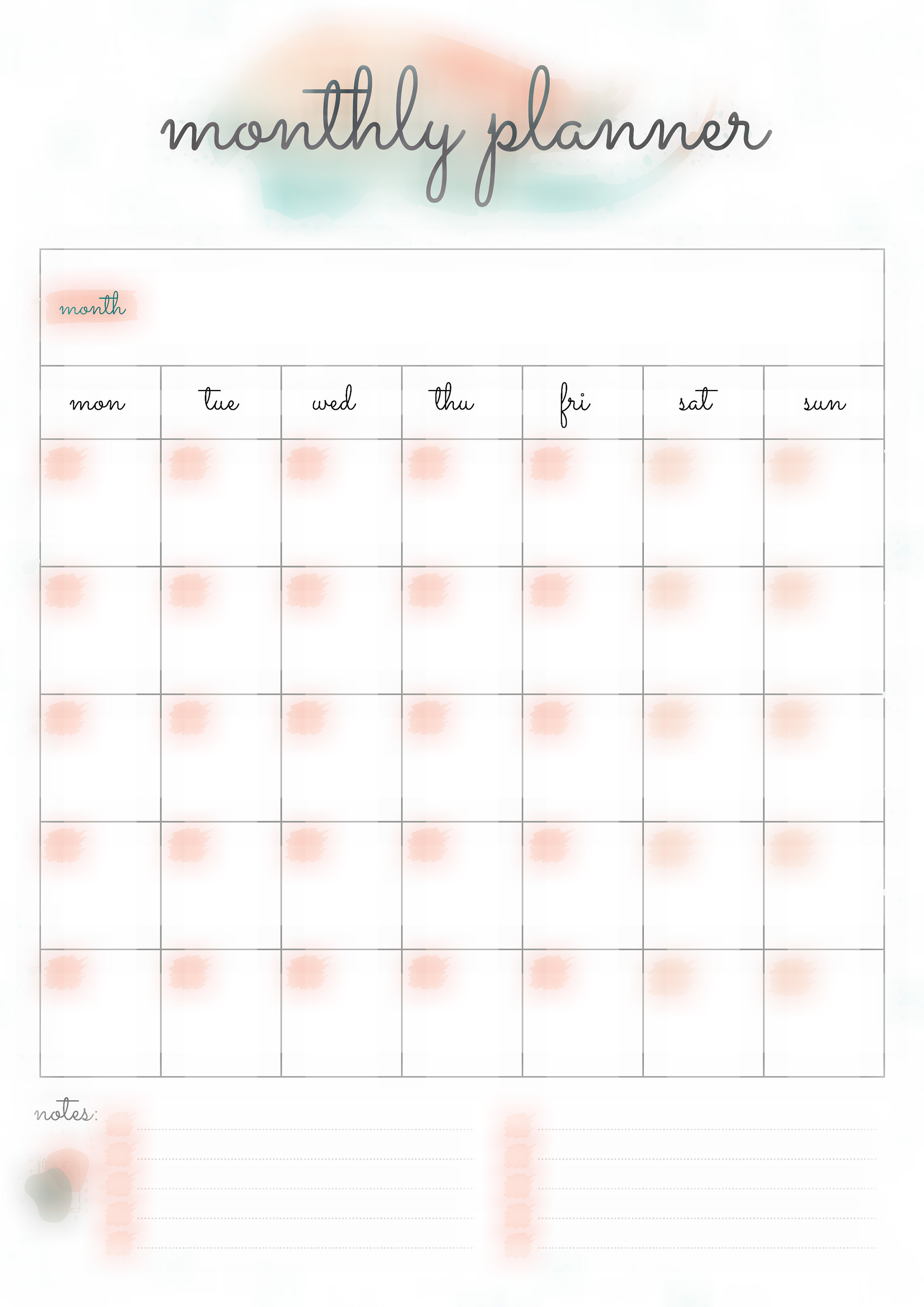 A4 Portrait - Monthly Planner and Journal Sheet - Digital and Printable ...