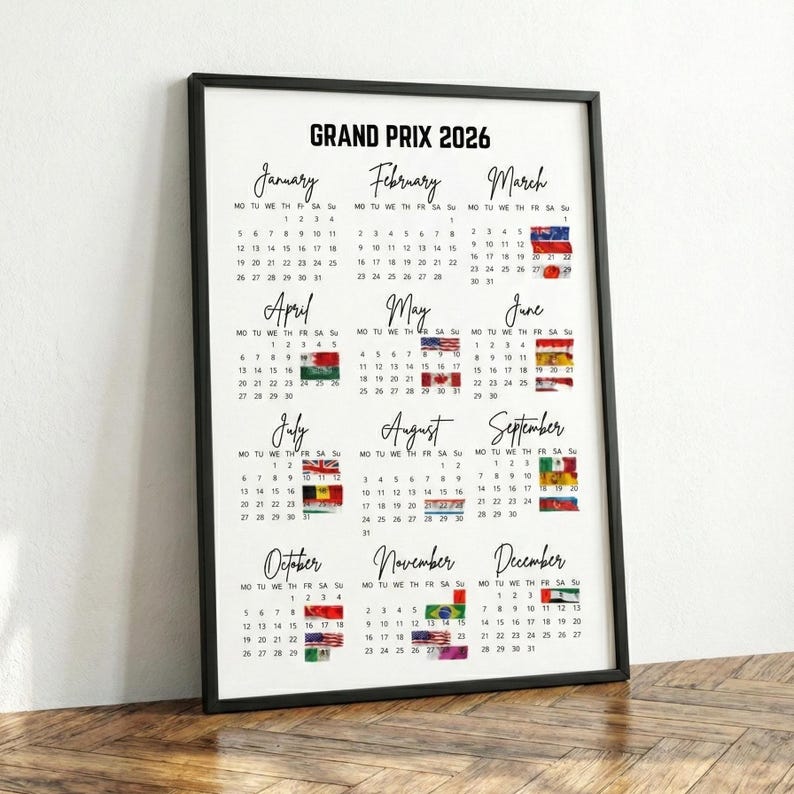 F1 2026 Calendar Digital Print | Formula One Grand Prix Schedule Poster ...
