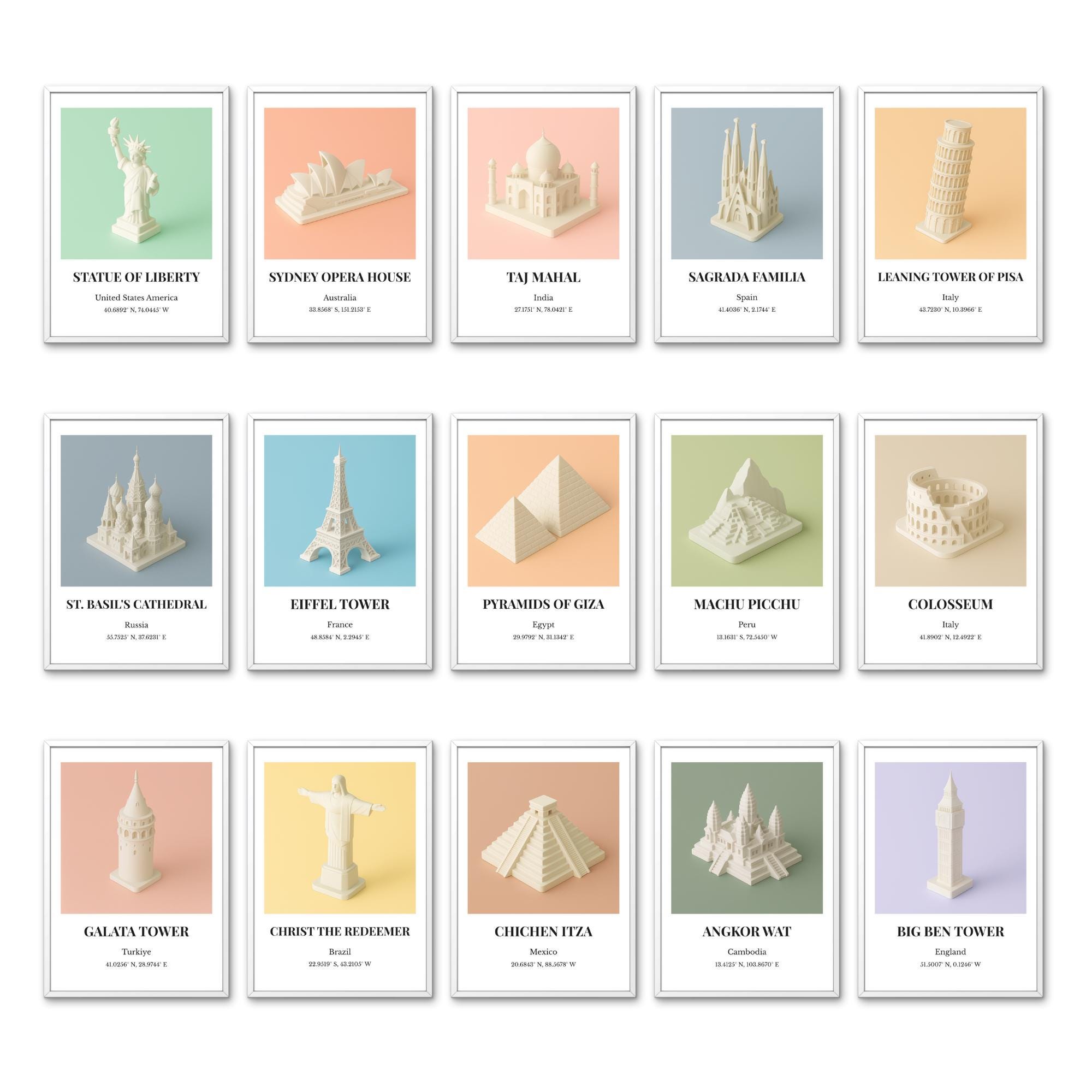 15 Iconic Landmarks Prints - Minimalist Wall Art, Digital Download ...