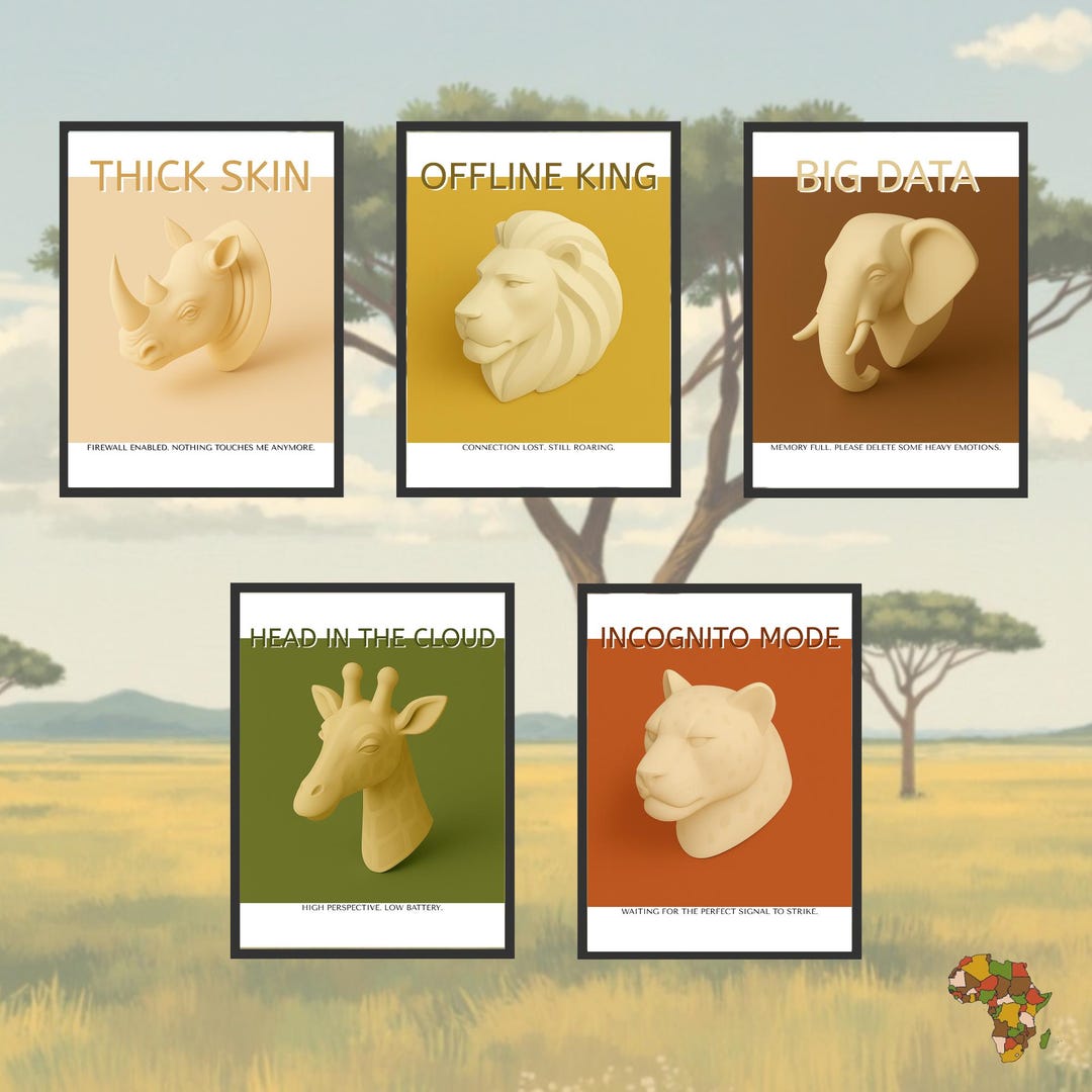 Big Five Animal Wall Art Set | Tech Office Decor | 3D Minimalist Safari ...