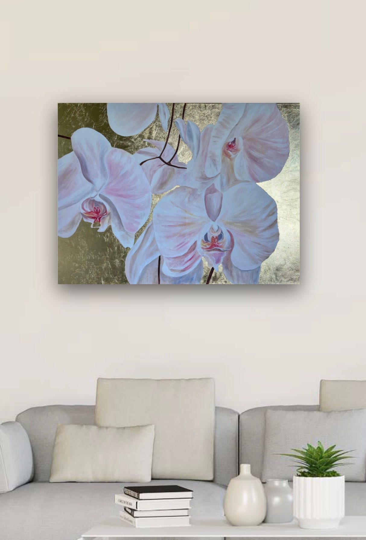 Orchids on Gold Large Original Acrylic Painting With Metallic - Etsy
