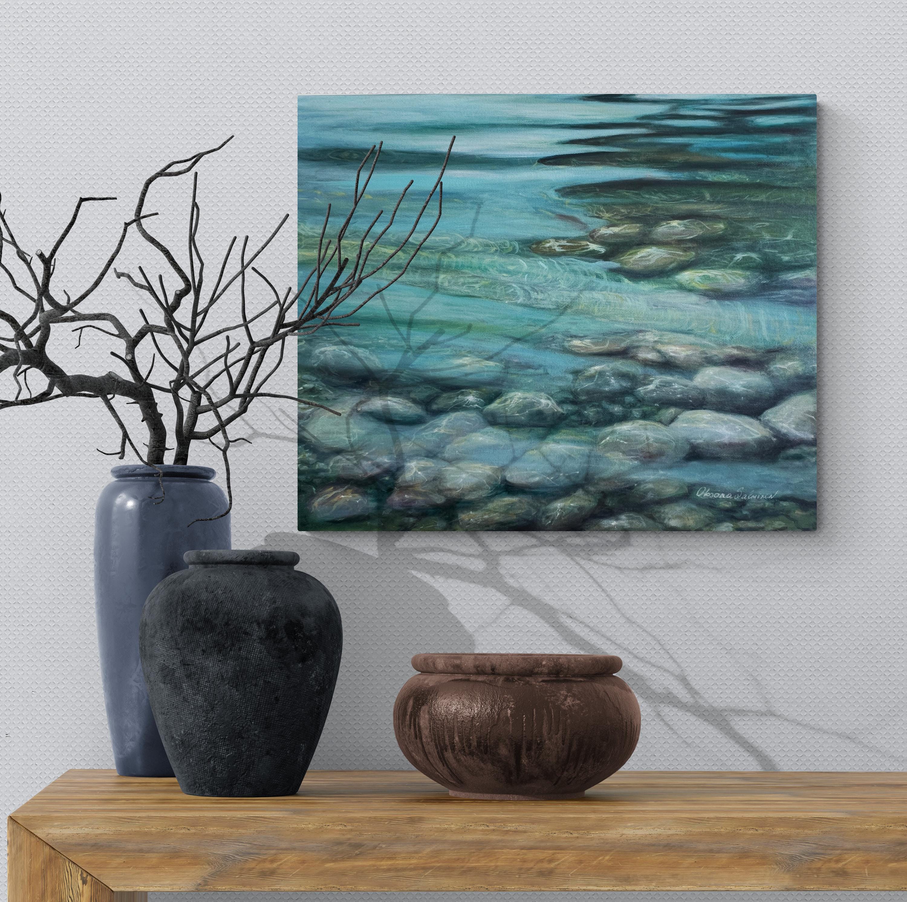 Original Oil Painting Sea Scape, Waterscape, Calm Water Contemporary ...