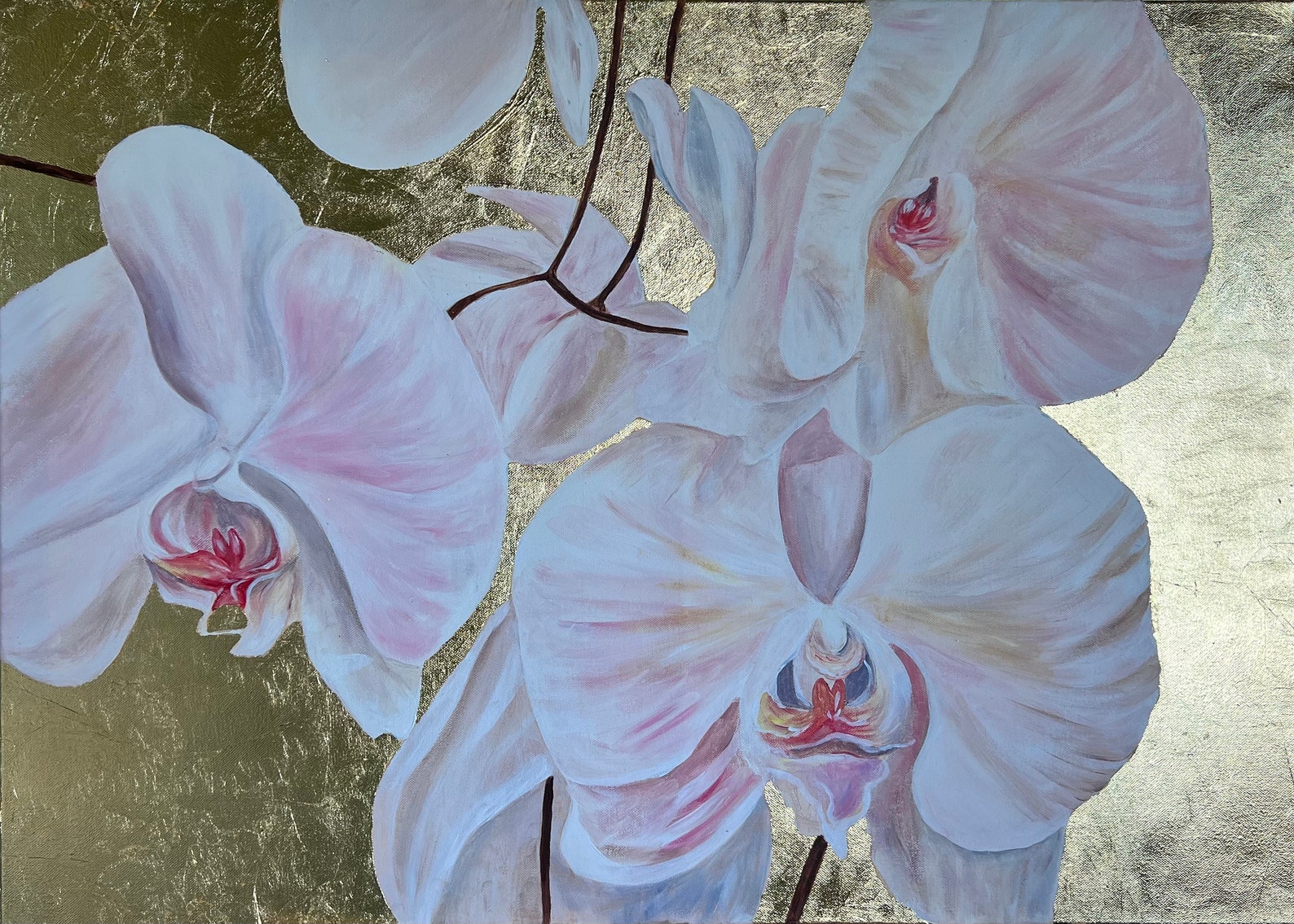 Orchids on Gold Large Original Acrylic Painting With Metallic - Etsy