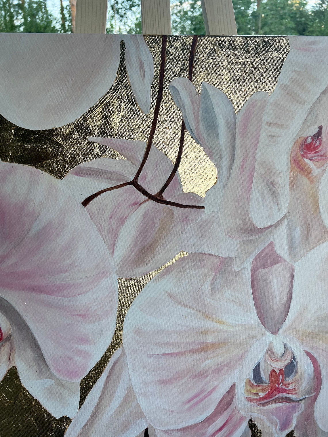 Orchids on Gold Large Original Acrylic Painting With Metallic - Etsy