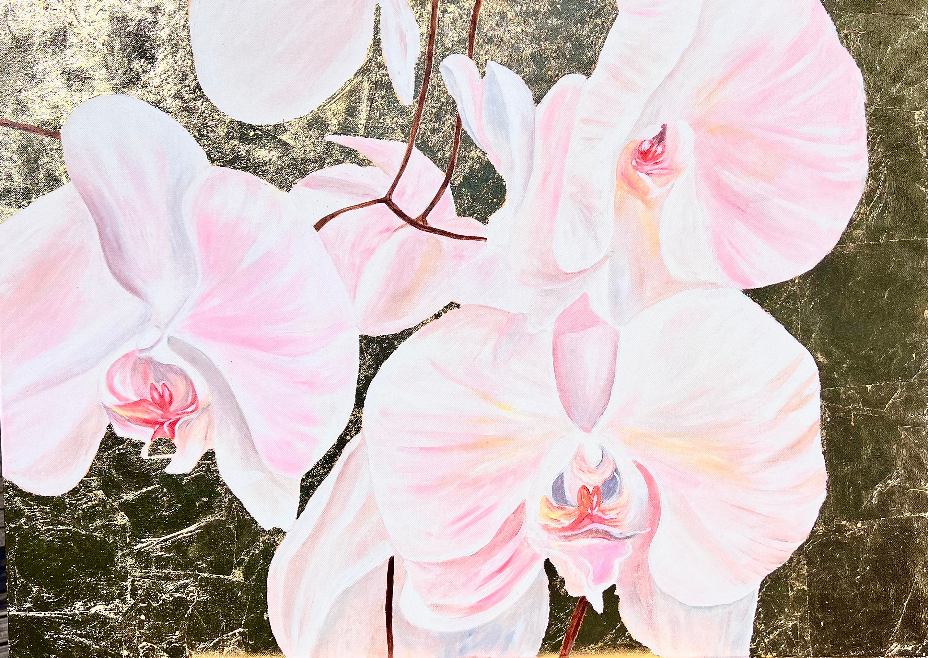 Orchids on Gold Large Original Acrylic Painting With Metallic - Etsy