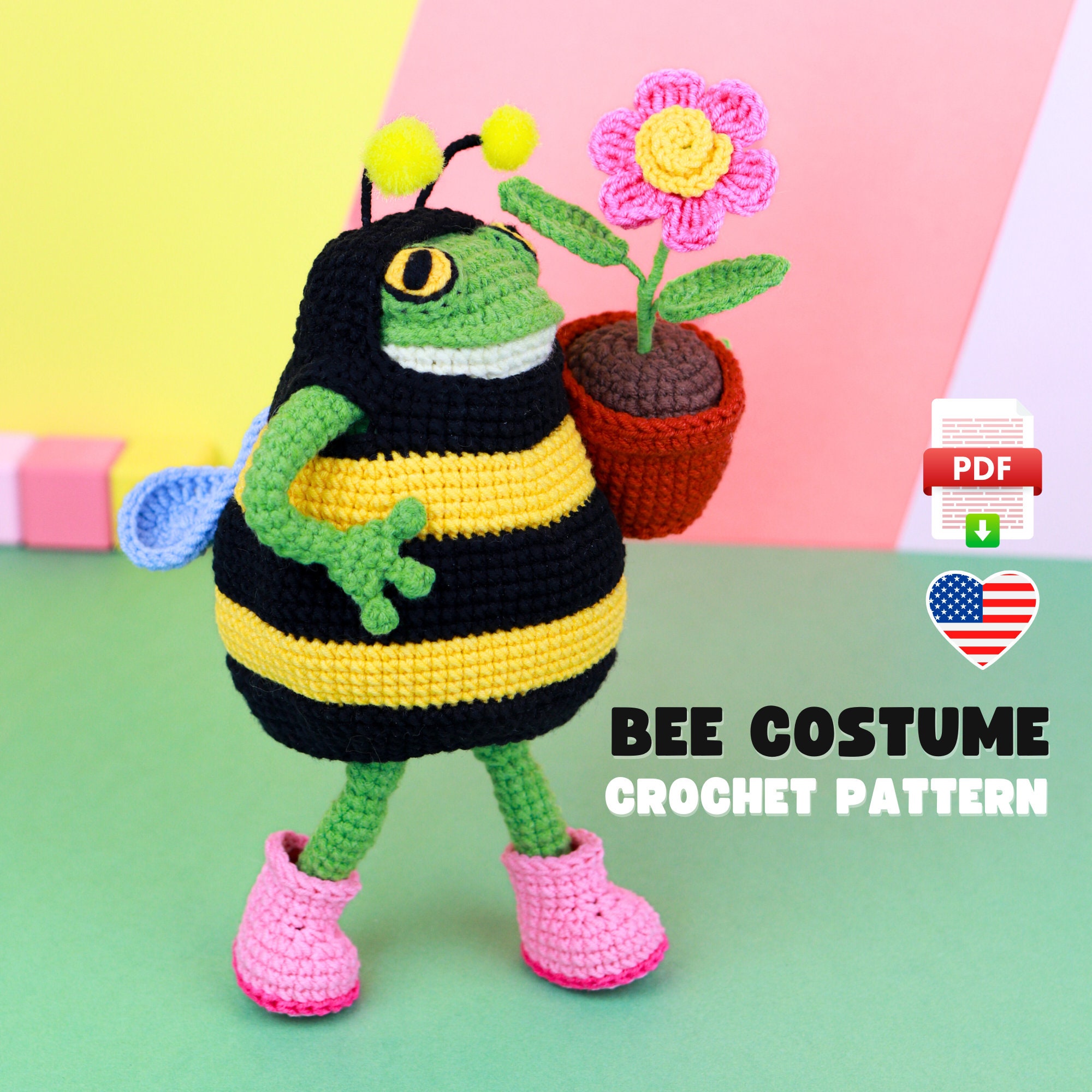 Bee costume for the frog, bumble bee attire, PDF crochet pattern ...