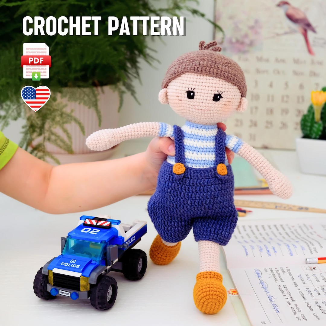 Crochet Boy Doll Amigurumi Pattern – Male Doll in Overalls PDF – DIY ...