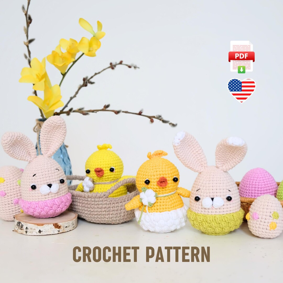 Easter Set Crochet Pattern, Amigurumi Chick Bunny Eggs Basket, DIY ...