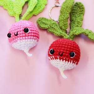 Crochet Radish Keychain Pattern Kawaii Amigurumi Vegetable Bag Charm ...
