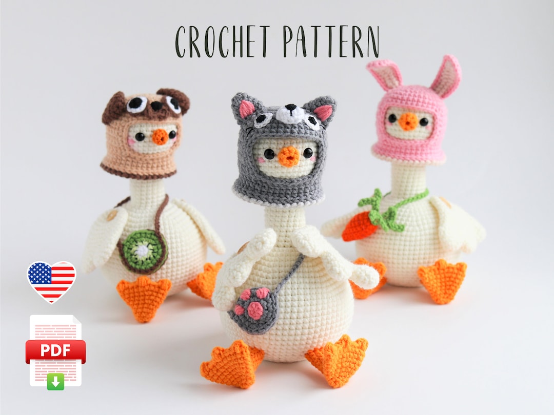 Baby Goose 10 Funny Animal Hats Caps, Gosling Amigurumi Pattern, Bird ...