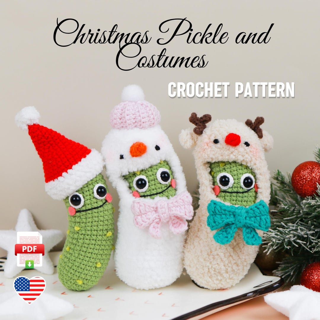 Christmas Pickle and Costumes Crochet Pattern Tree Topper Ornament PDF ...
