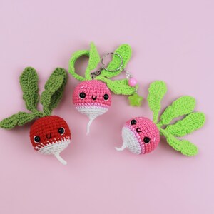 Crochet Radish Keychain Pattern Kawaii Amigurumi Vegetable Bag Charm ...