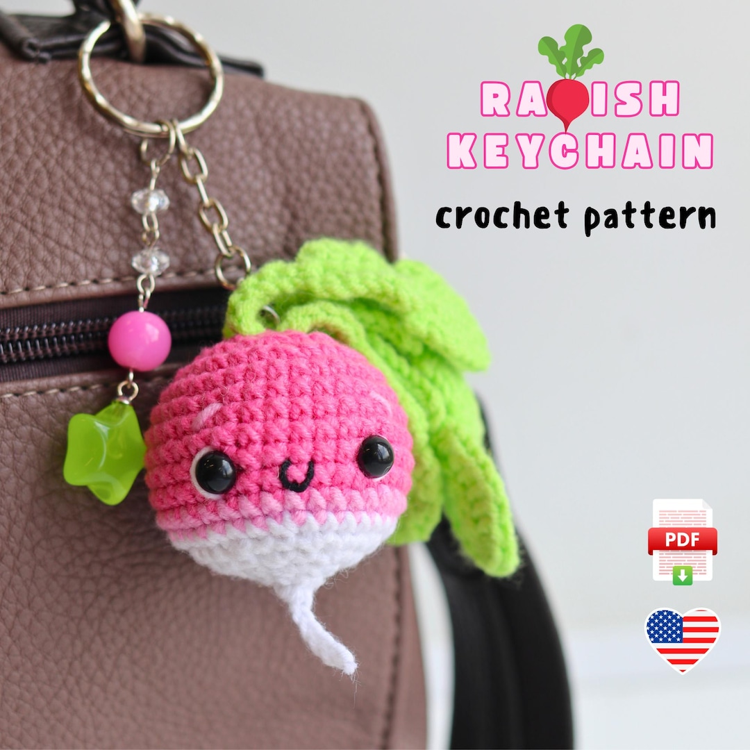 Crochet Radish Keychain Pattern Kawaii Amigurumi Vegetable Bag Charm ...
