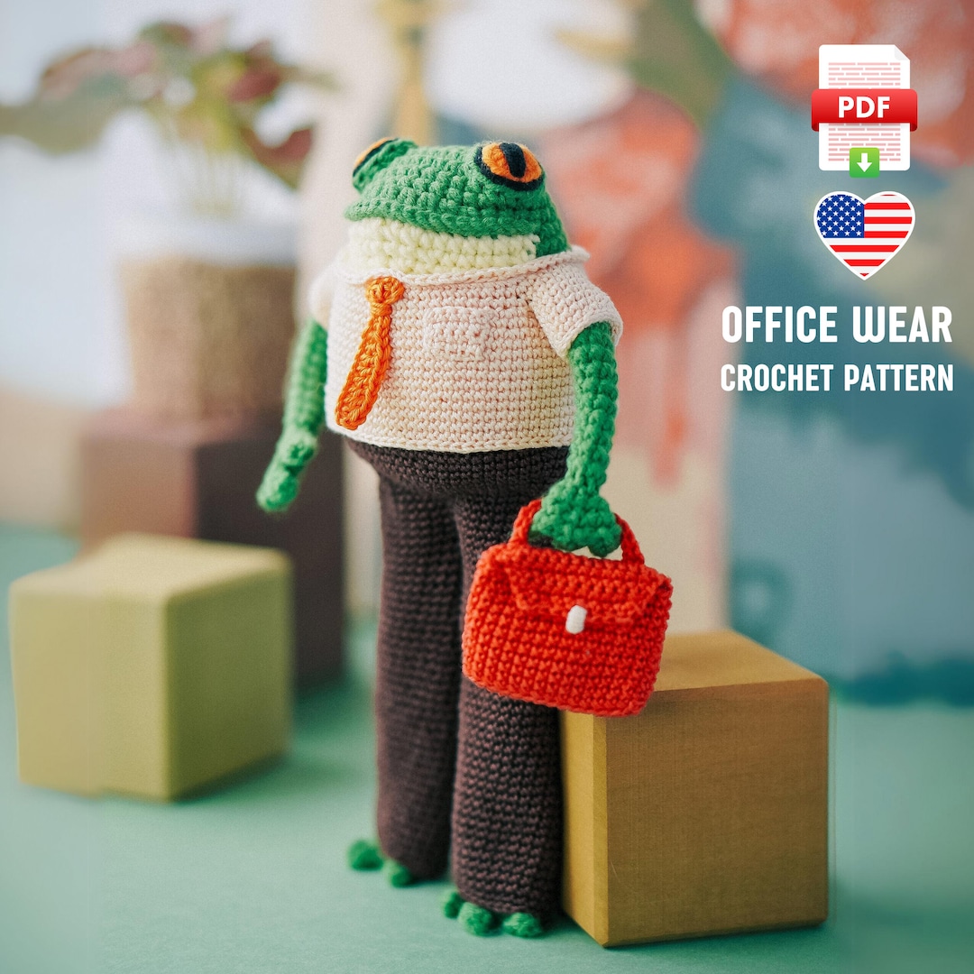 Frog Office Outfit Crochet Pattern, Shirt, Trousers, Briefcase (PDF ...
